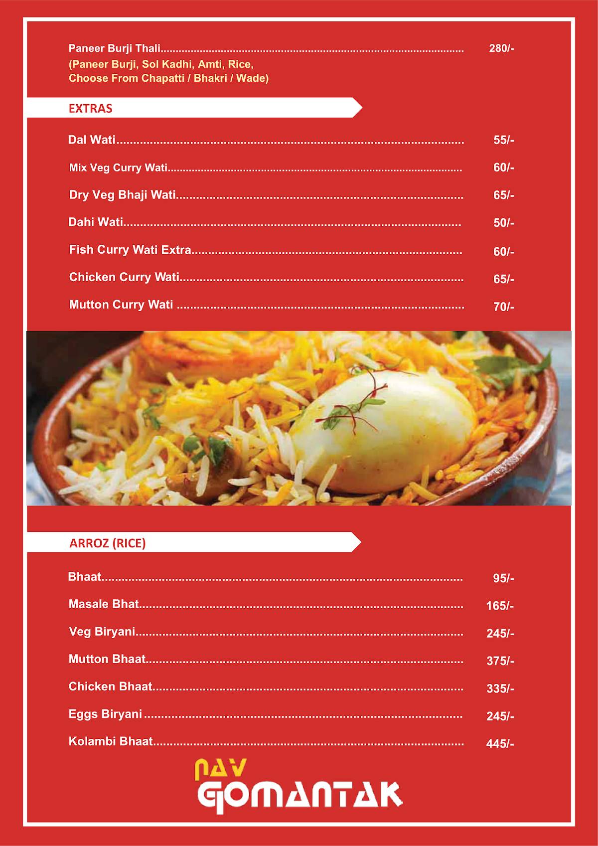 Menu at Nav Gomantak Thane, Thane