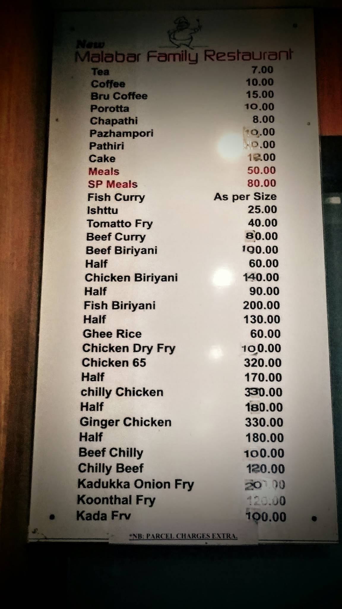 Menu at New Malabar Family Restaurant, Kozhikode