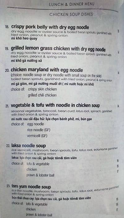 Menu at Nguyen Garden Vietnamese Noodle House restaurant, Marrickville