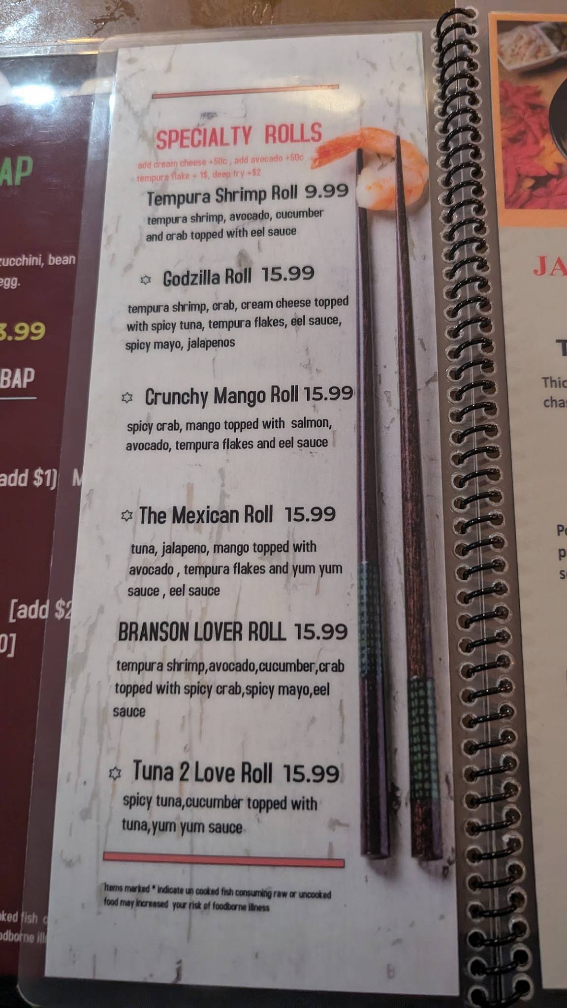 Menu at Noodle 21 restaurant, Branson