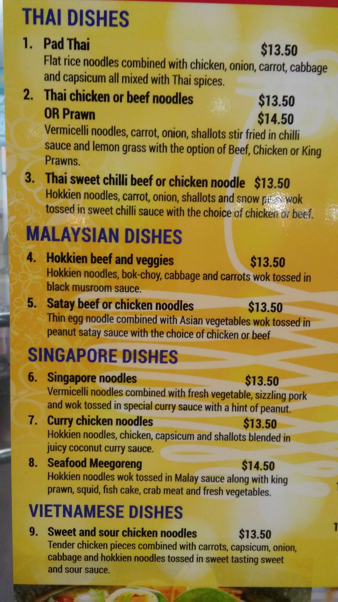 Menu at Noodle Craze restaurant, Yamanto