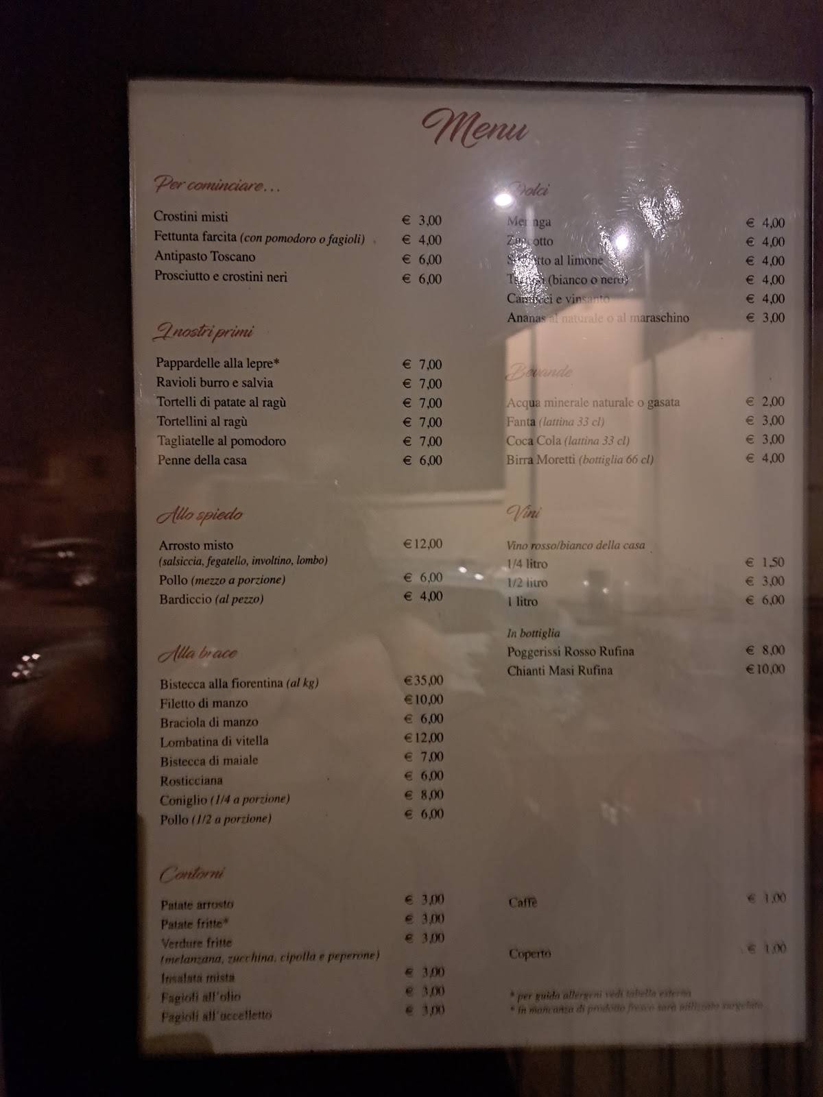 Menu da Nuovo Ristorante Arrosto Girato, Pontassieve