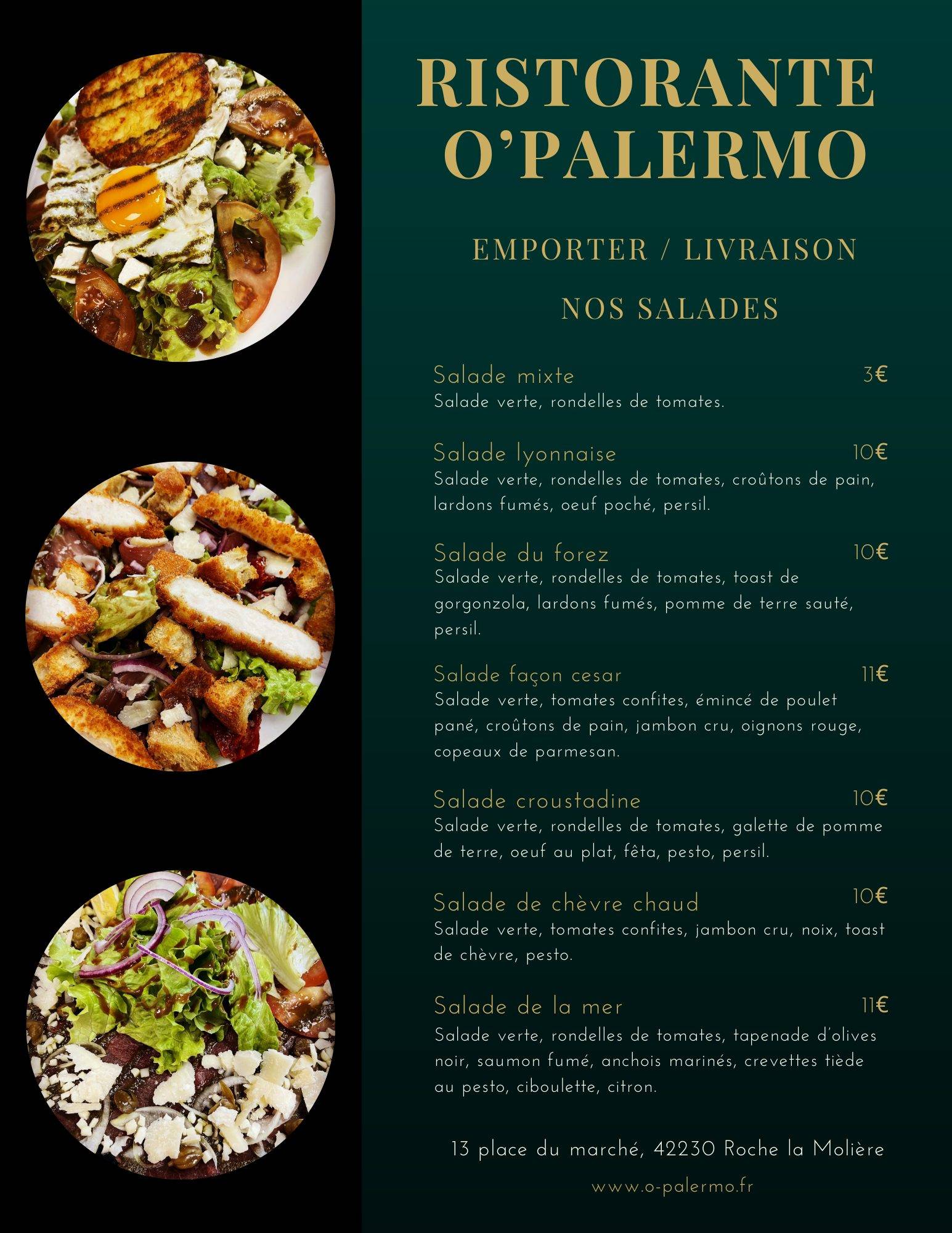 Menu au O'Palermo restaurant, Roche-la-Molière