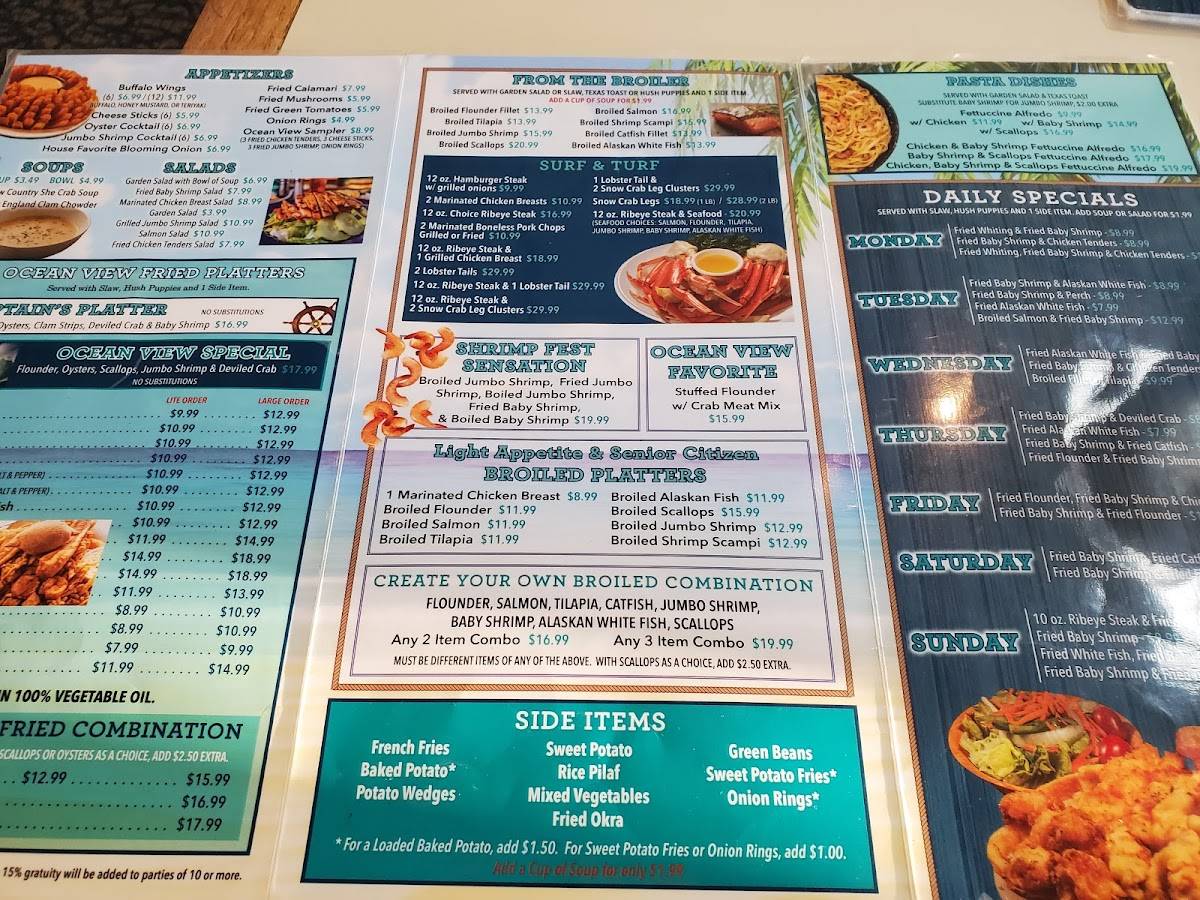 Menu at Ocean View Seafood Restaurant, Columbia, Broad River Rd