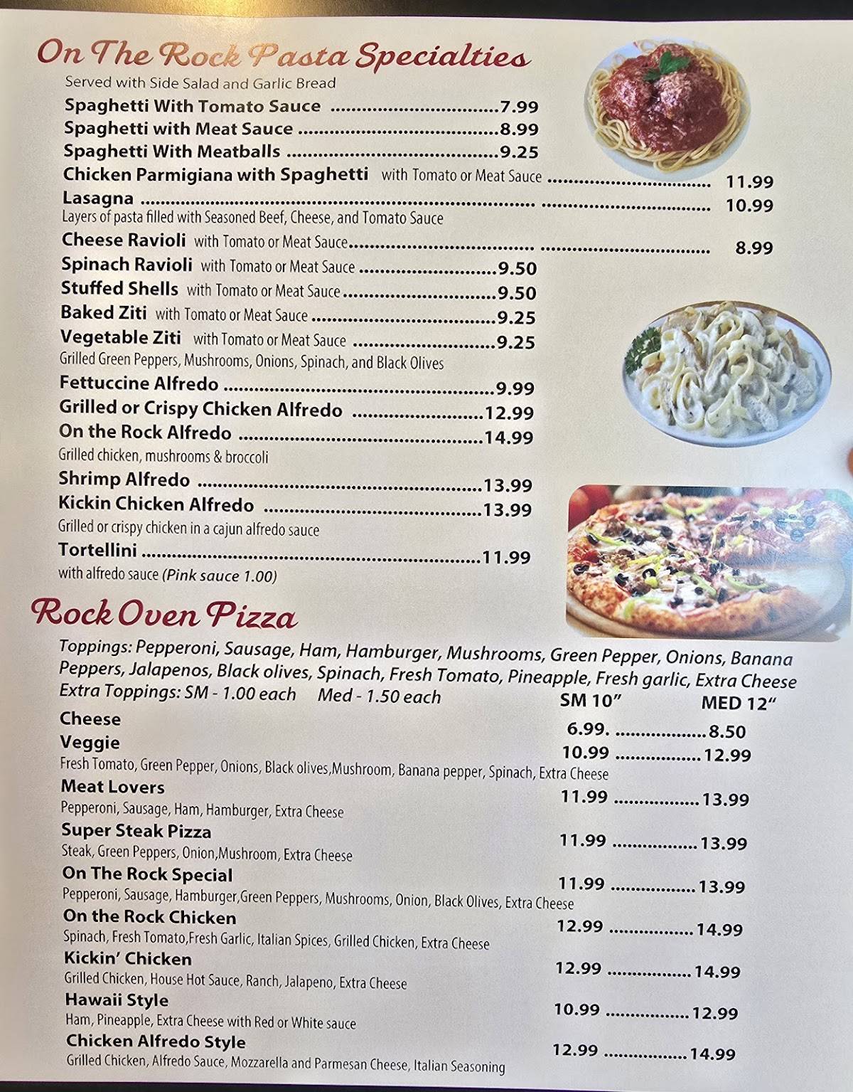 Menu at On The Rock Diner restaurant, Asheboro