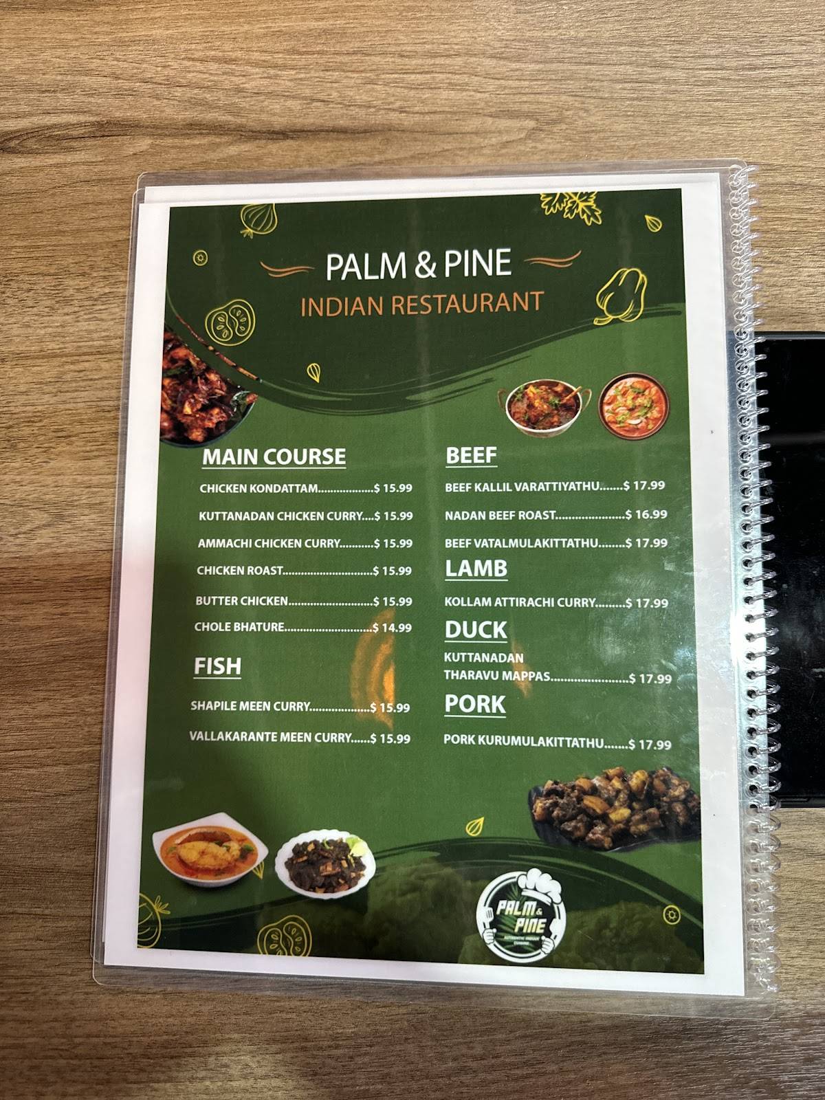 Menu at Palm & Pine Indian Restaurant, Windsor