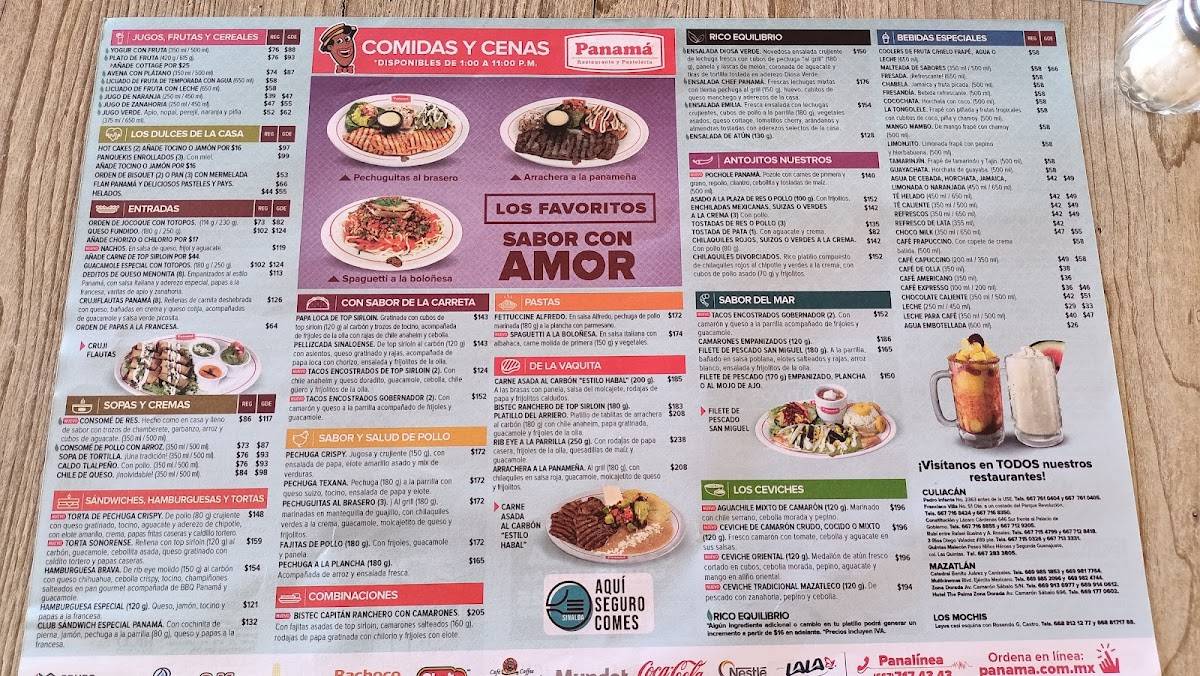 Carta de Panamá Restaurante y Pastelería en The Palms Resort, Mazatlán