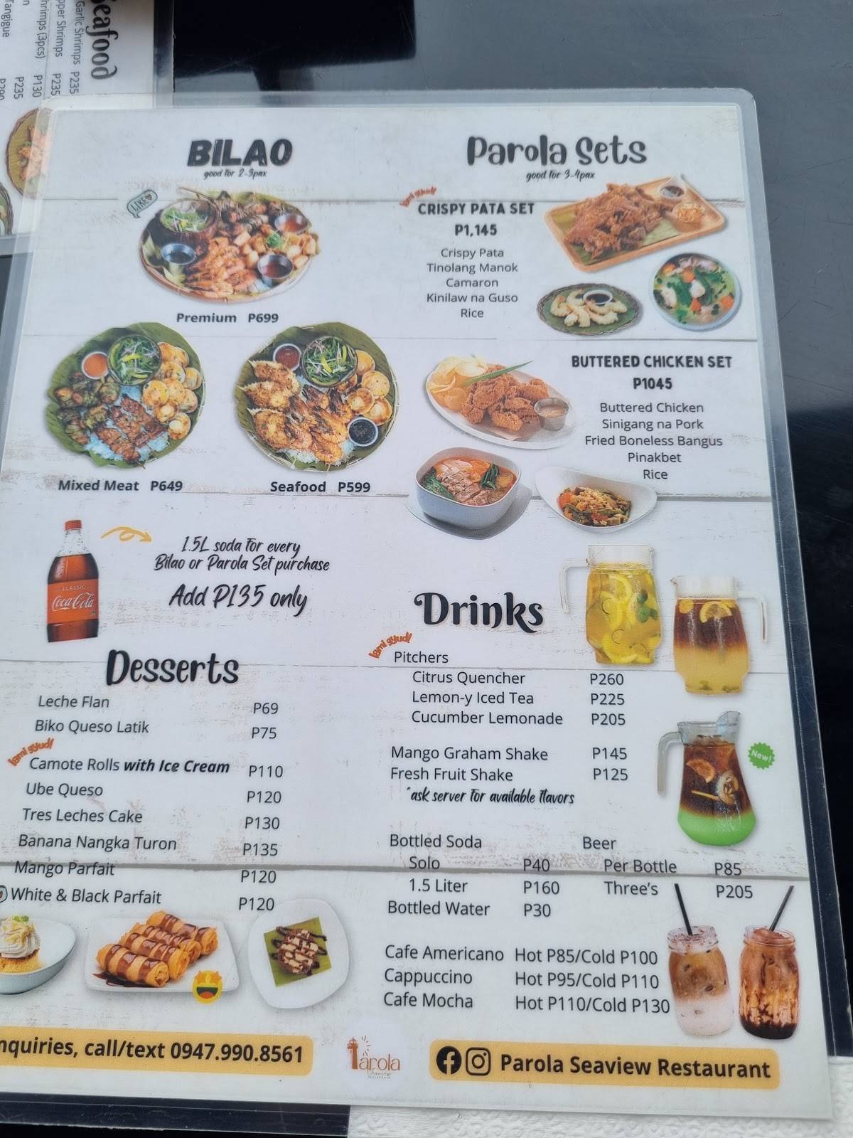 Menu at Parola Seaview Restaurant, Cordova