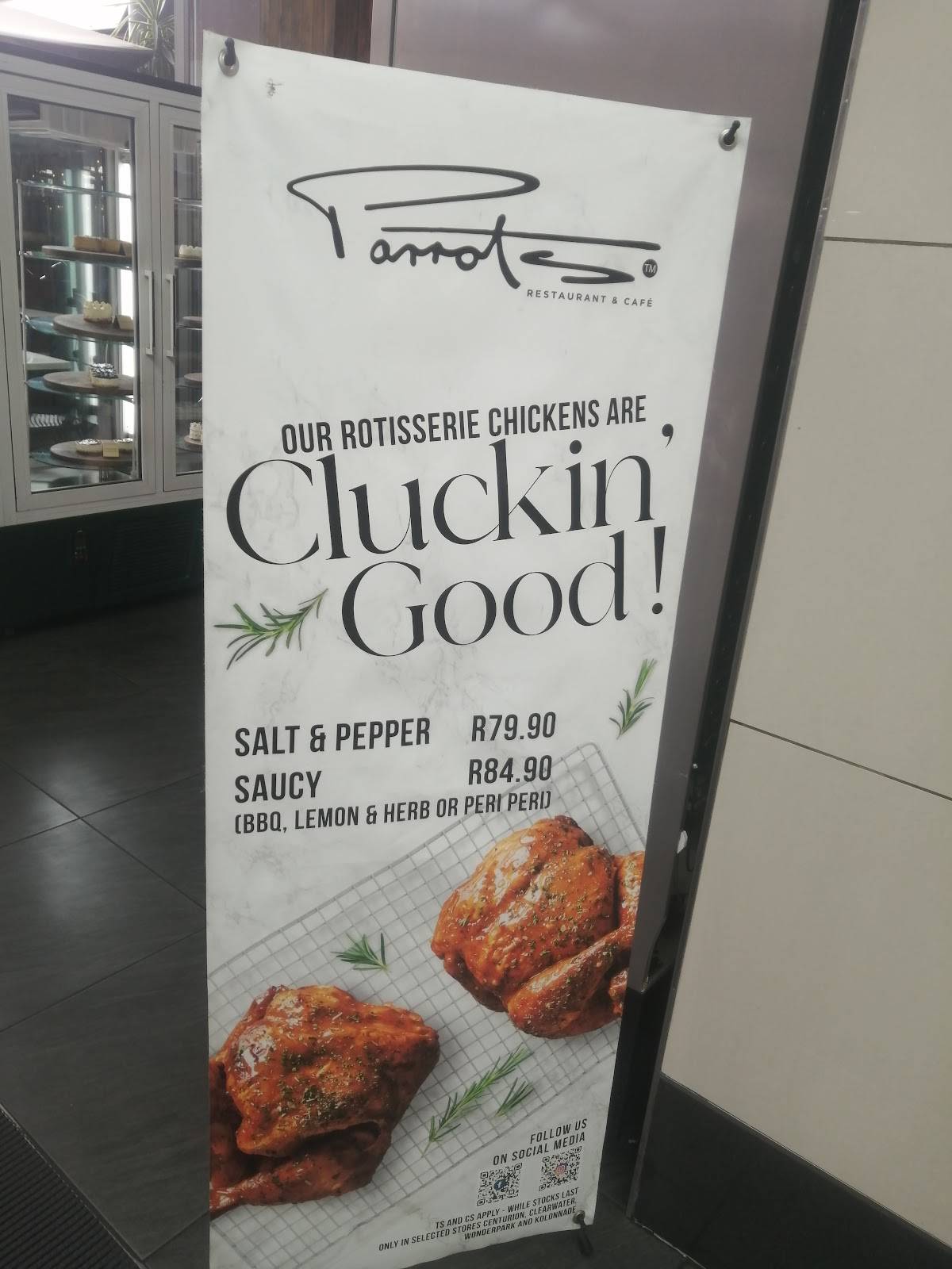 Menu at Parrots restaurant, Pretoria, Kolonnade Mall