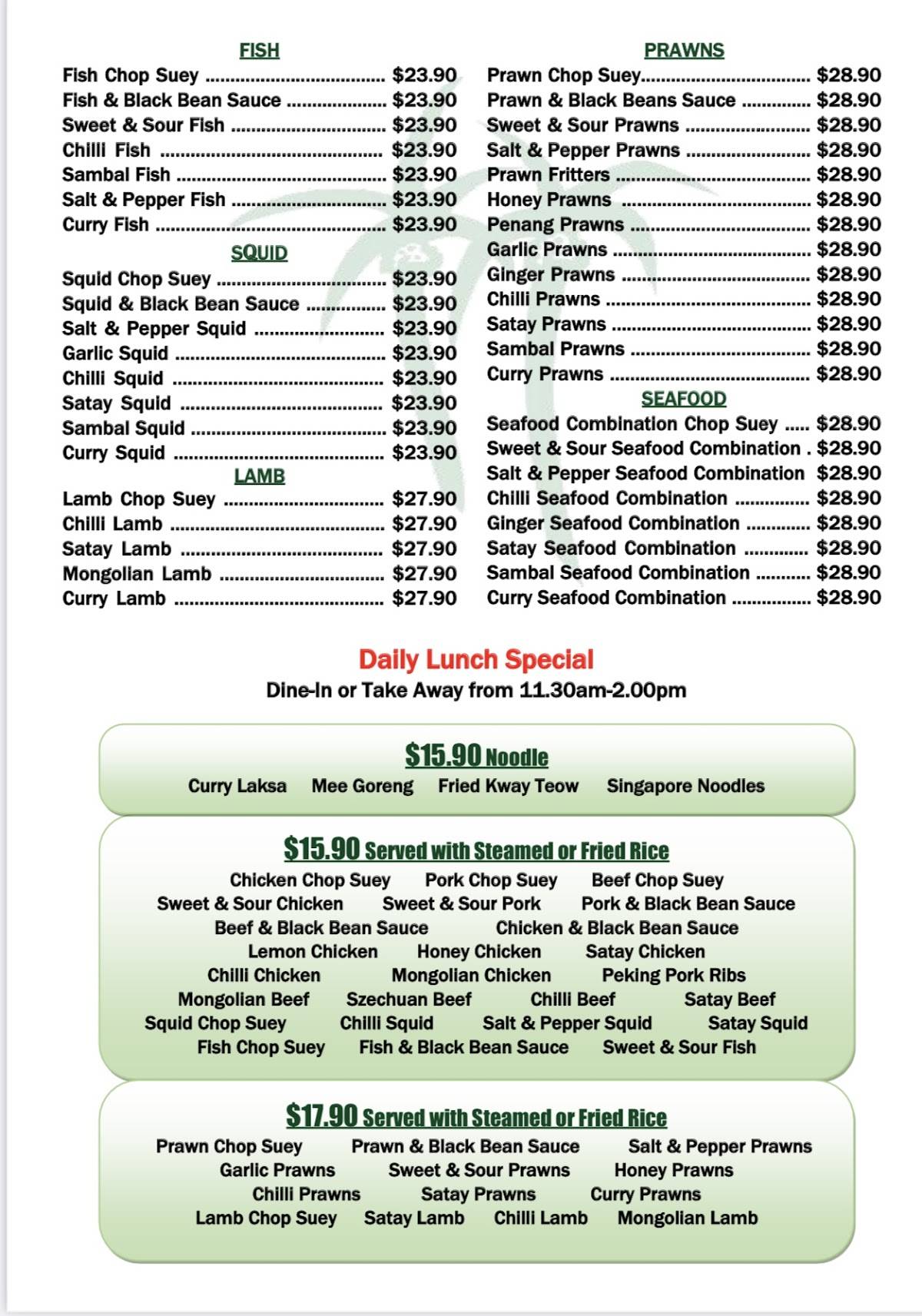 Menu at Penang House restaurant, Mandurah