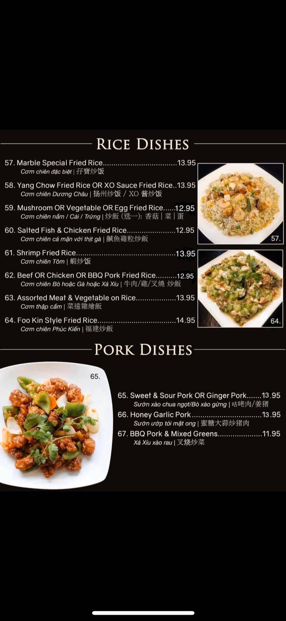 Menu at Pho Marble Restaurant, Edmonton, 38 Ave NW