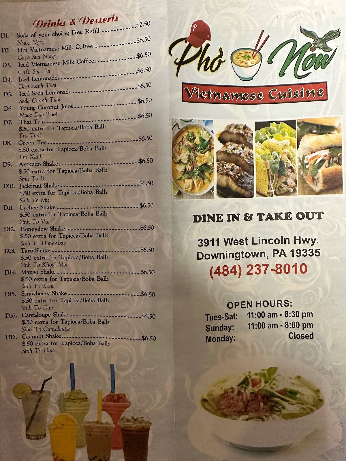 Menu at Pho Now Restaurant, Downingtown