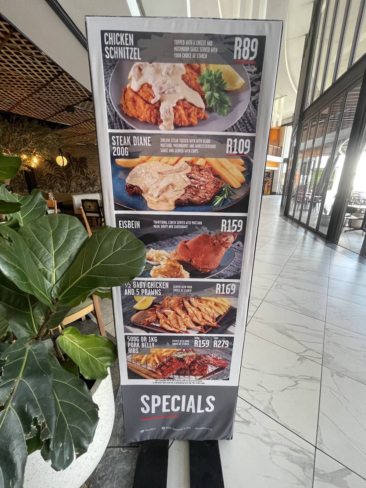 Menu at Piatto Eastgate restaurant, Johannesburg, Eastgate Shopping Centre