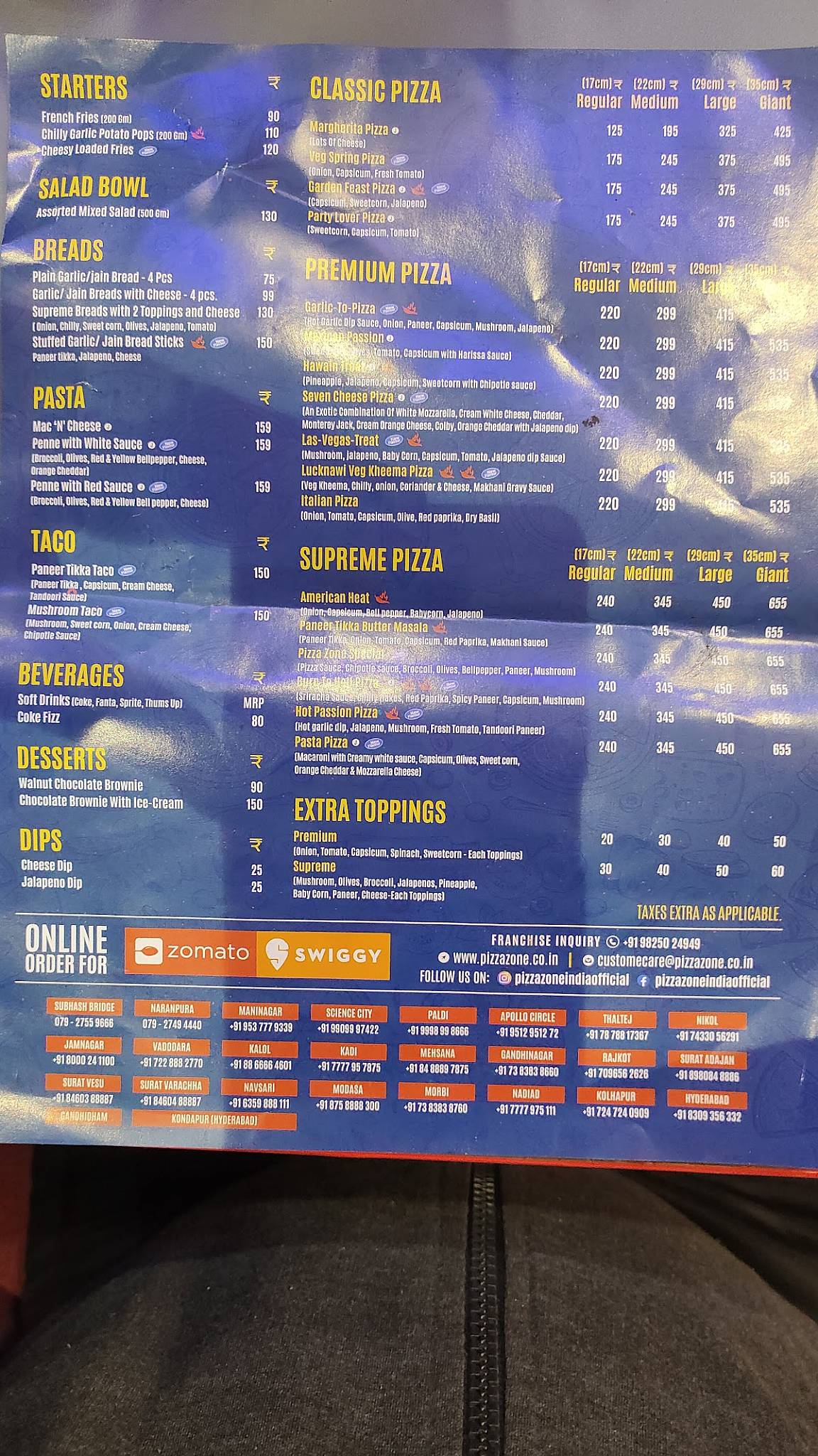Menu at Pizza Zone, Gandhidham