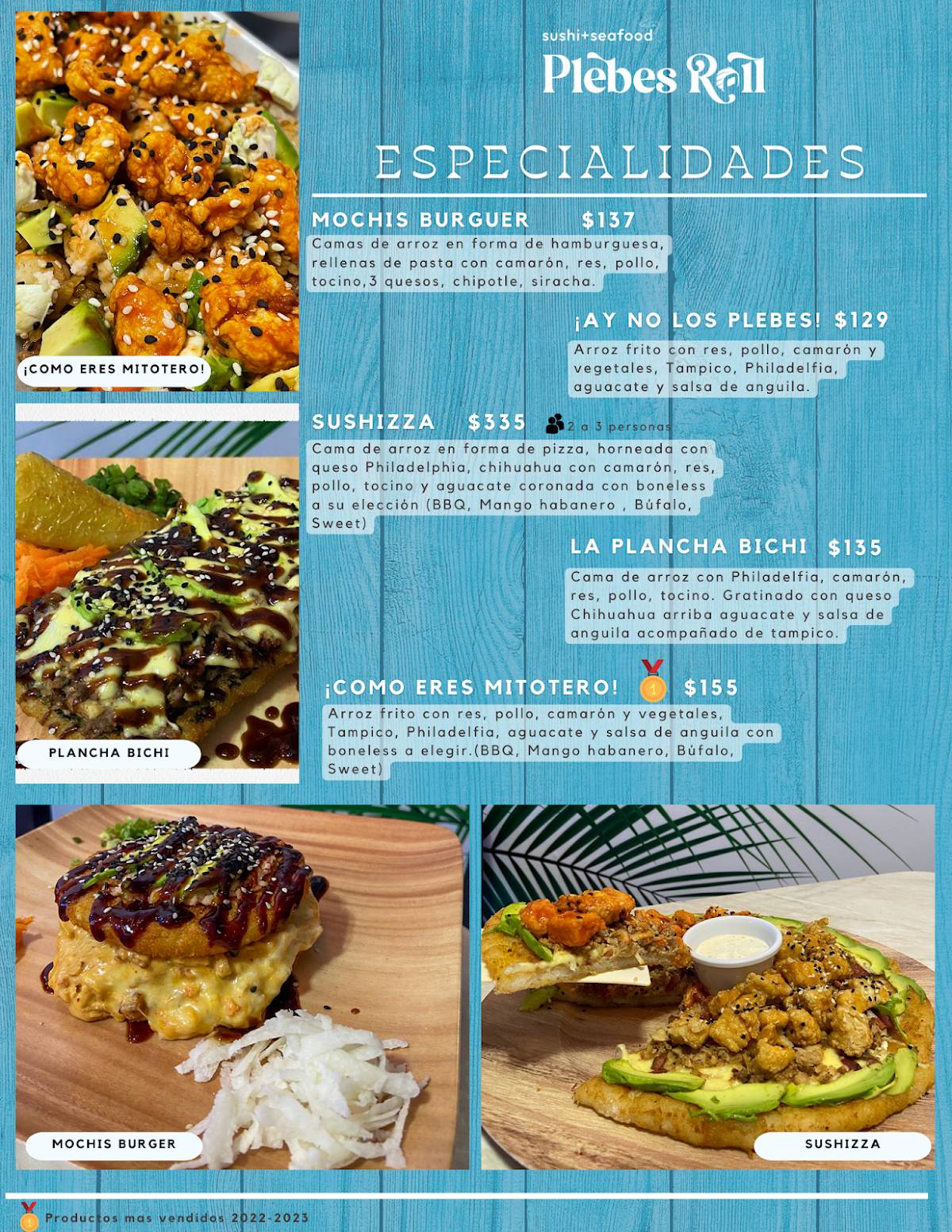 Carta del restaurante Plebes Roll, Chihuahua