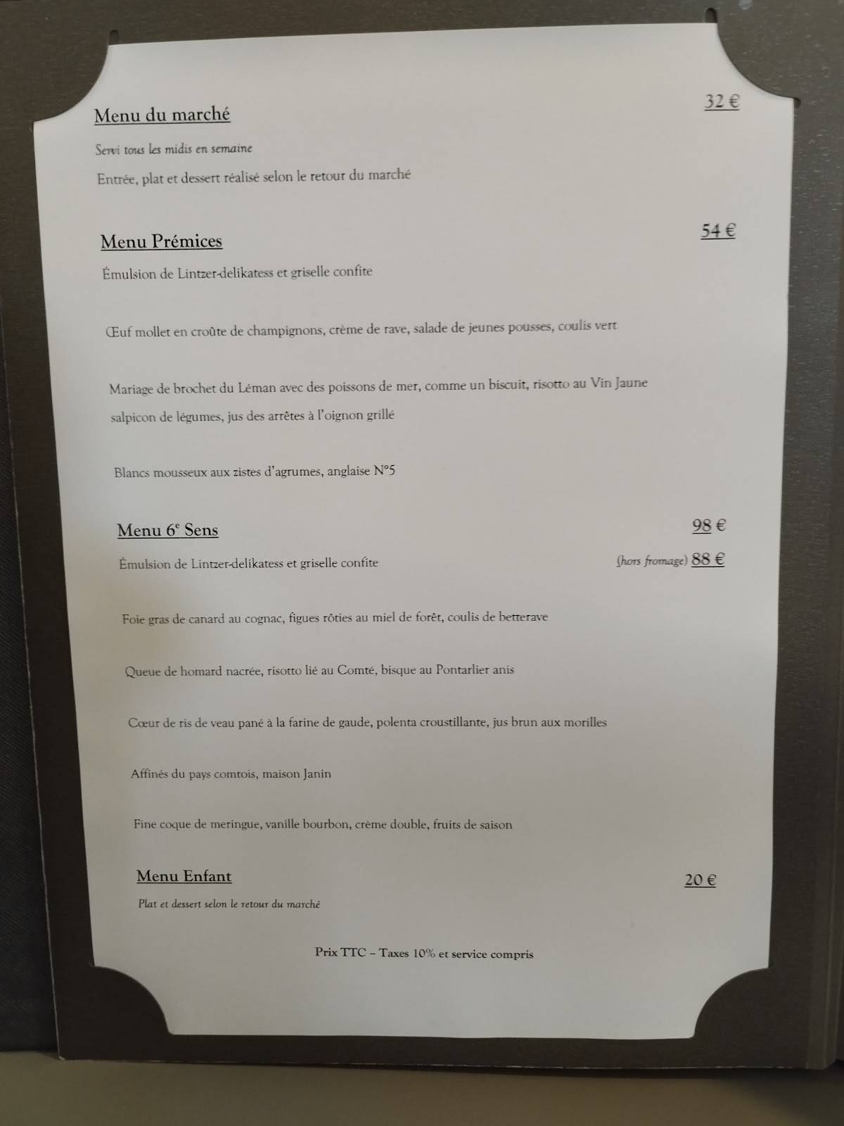 Menu at Restaurant Prélude, Saint-Vit