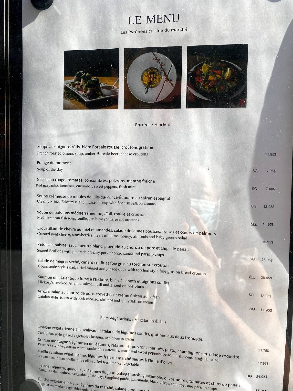 Menu au Les Pyrénées restaurant, Montréal