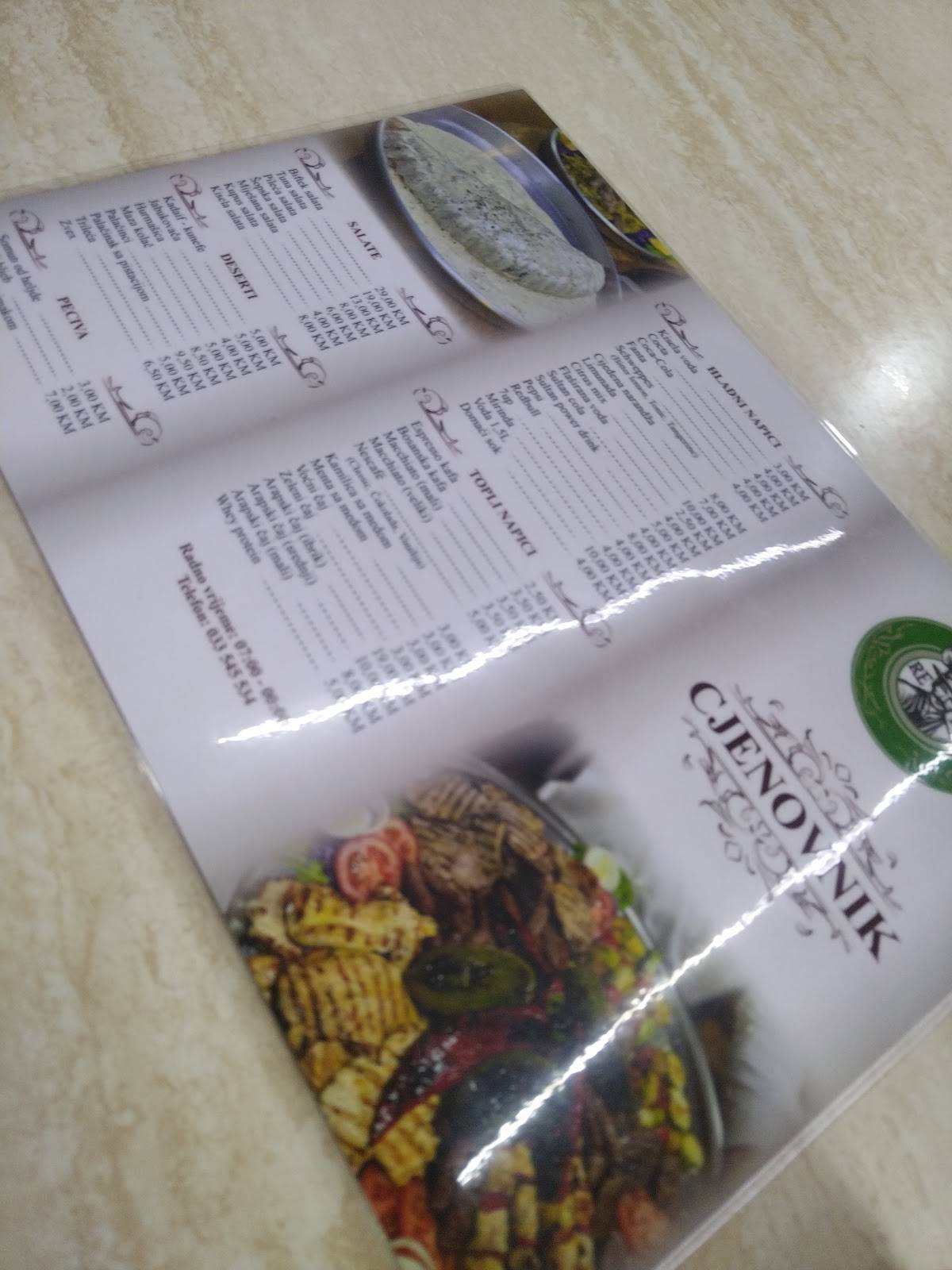 Menu at Restaurant REUFF, Sarajevo