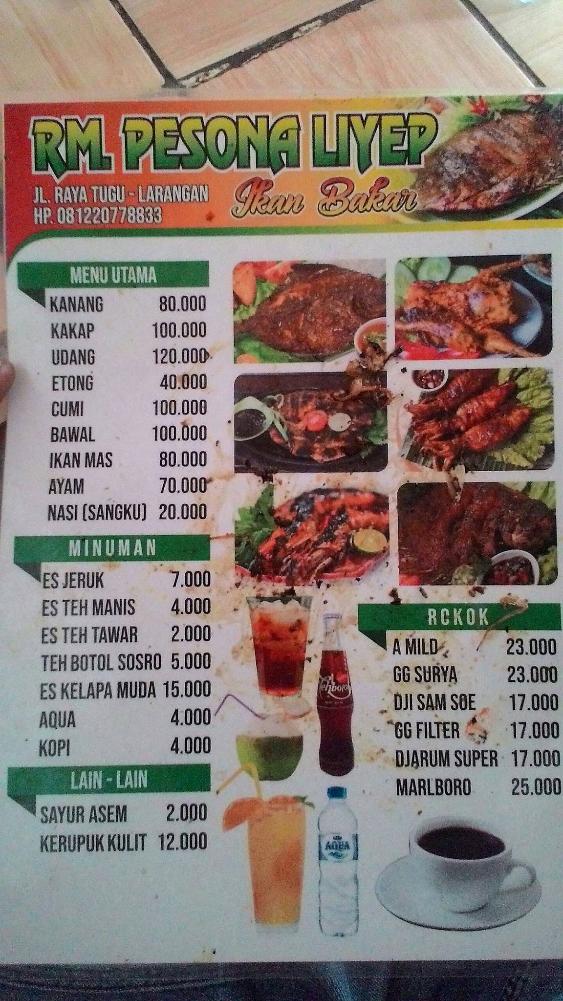 Menu at RM. Pesona Liyep restaurant, Nunuk