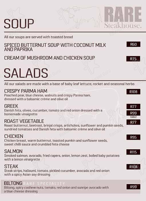 Menu at RARE Steakhouse - Clearwater Mall, Roodepoort, ShopLM 132A