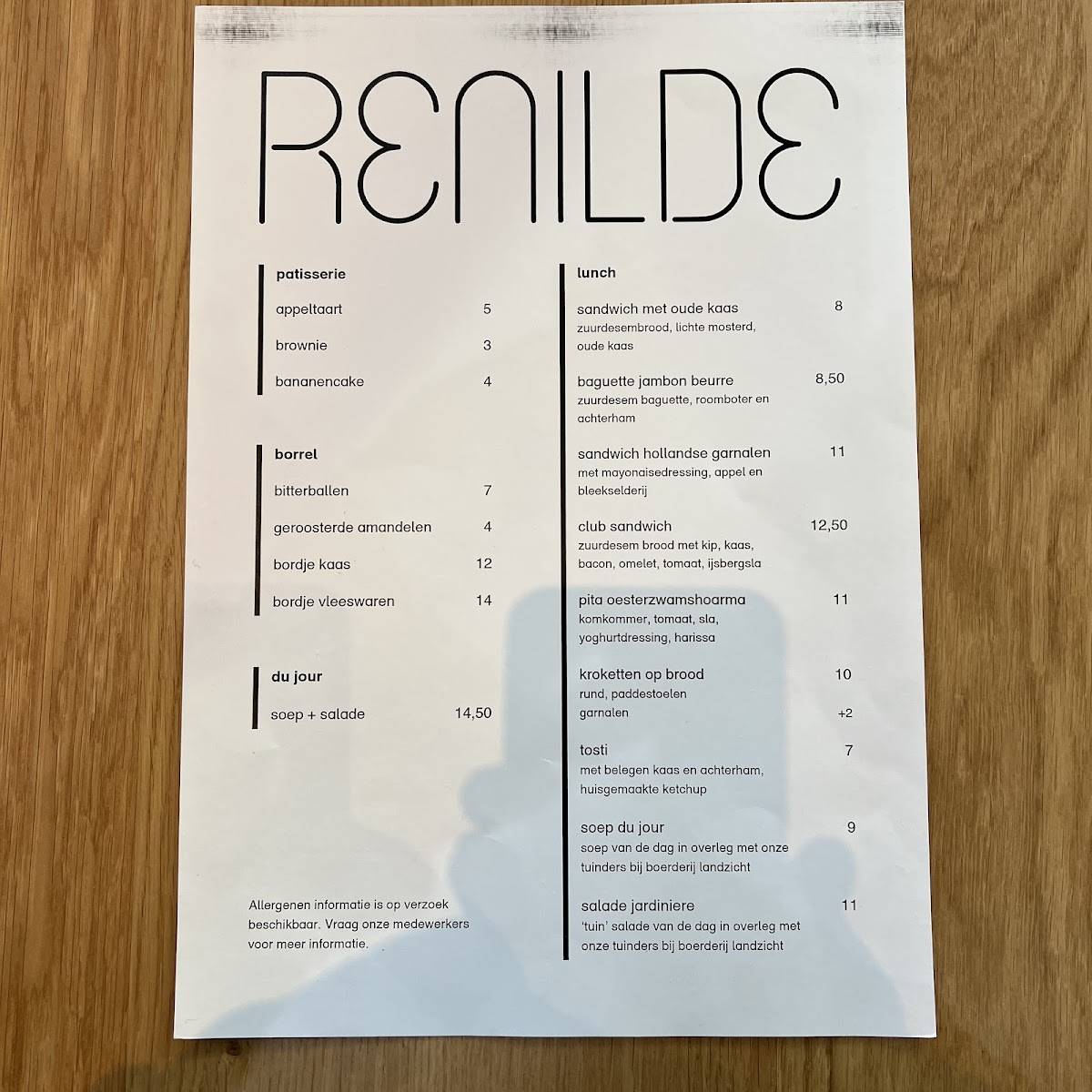 Speisekarte von Restaurant Renilde, Rotterdam
