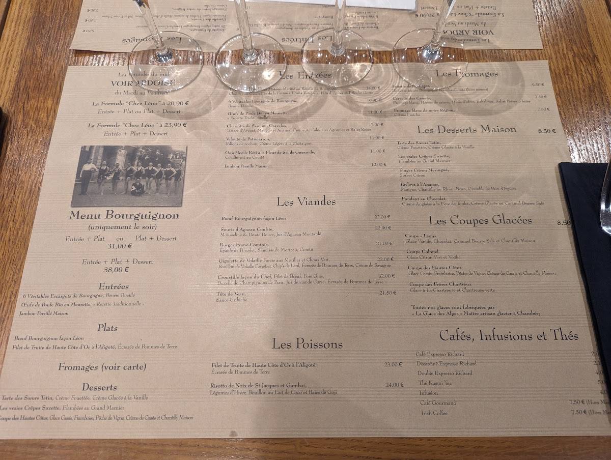 Menu au Chez Léon restaurant, Dijon, 20 Rue des Godrans