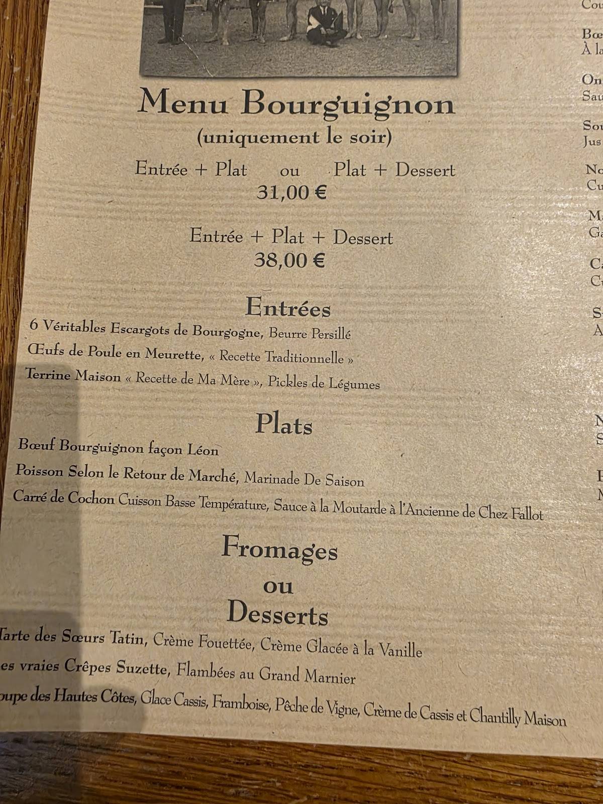 Menu au Chez Léon restaurant, Dijon, 20 Rue des Godrans