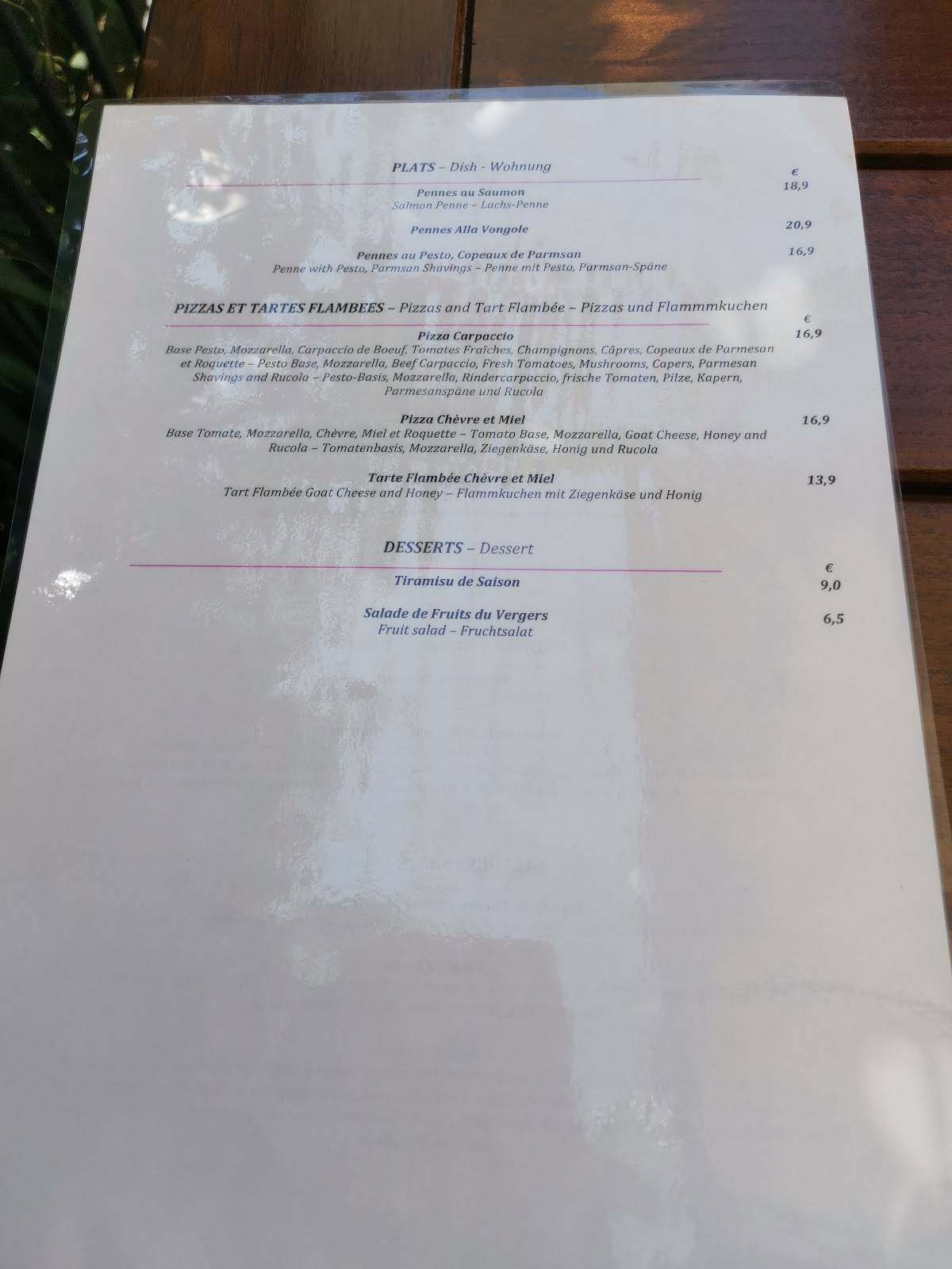 Carta de Restaurant La Romantica, Colmar