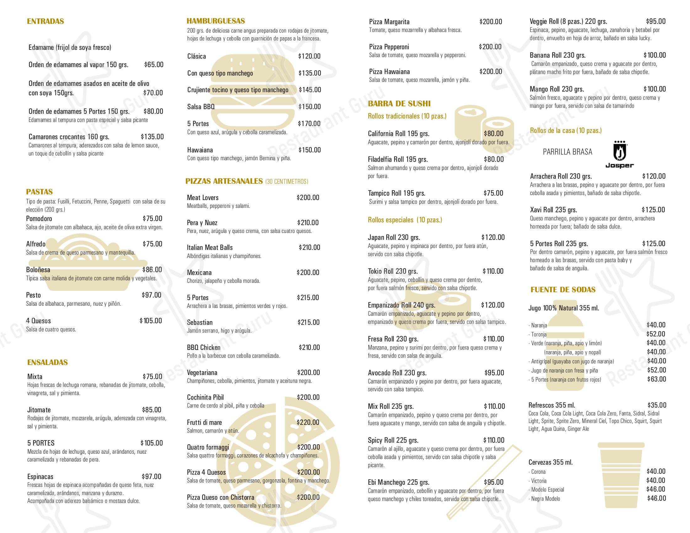 Carta de Restaurante 5 Portes, Ciudad López Mateos