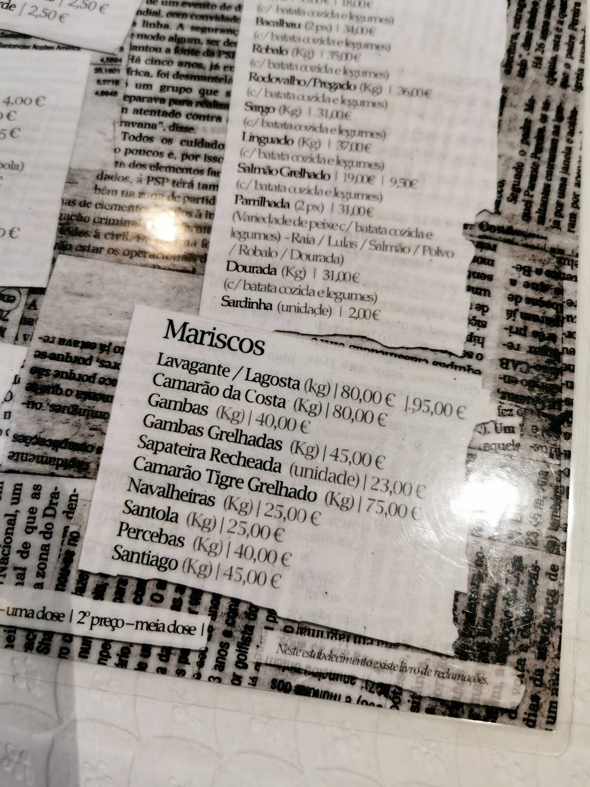 Menu em Restaurante A Cabana, Apúlia, Lugar de Cedovém