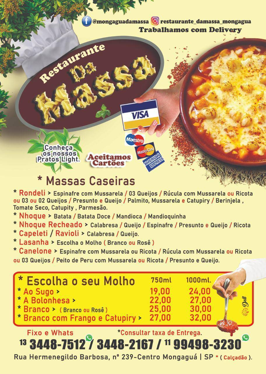 Menu em Restaurante Da Massa, Mongaguá