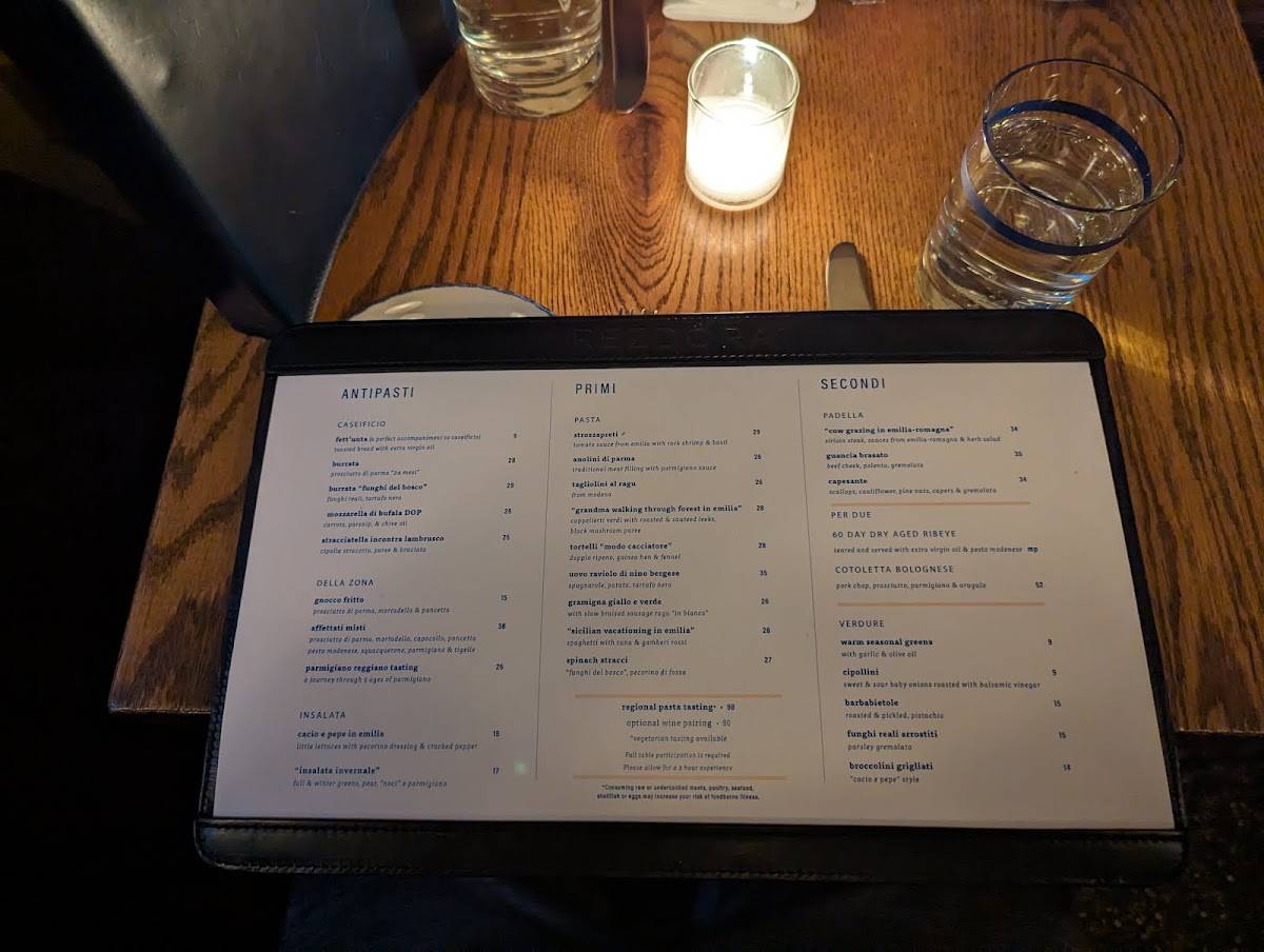 Menu at Rezdôra restaurant, New York City