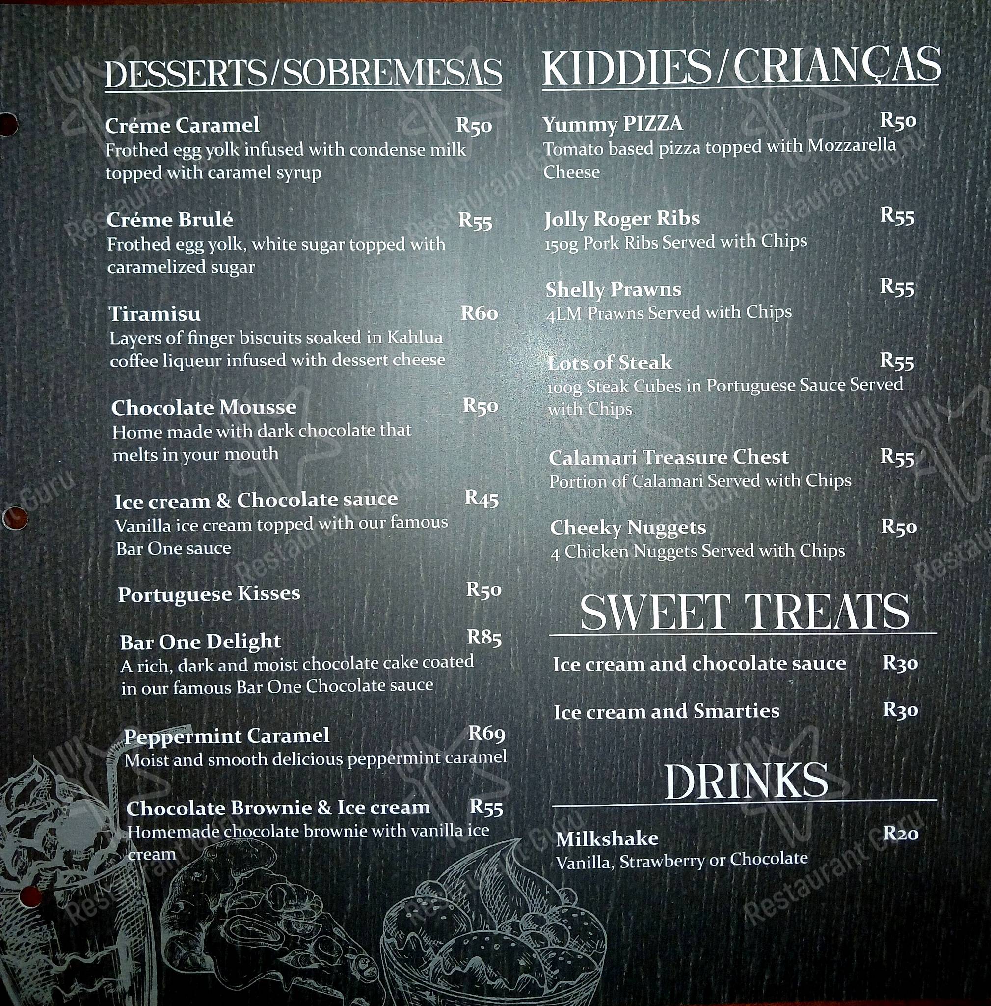 Menu at Rio Sol restaurant, Vereeniging