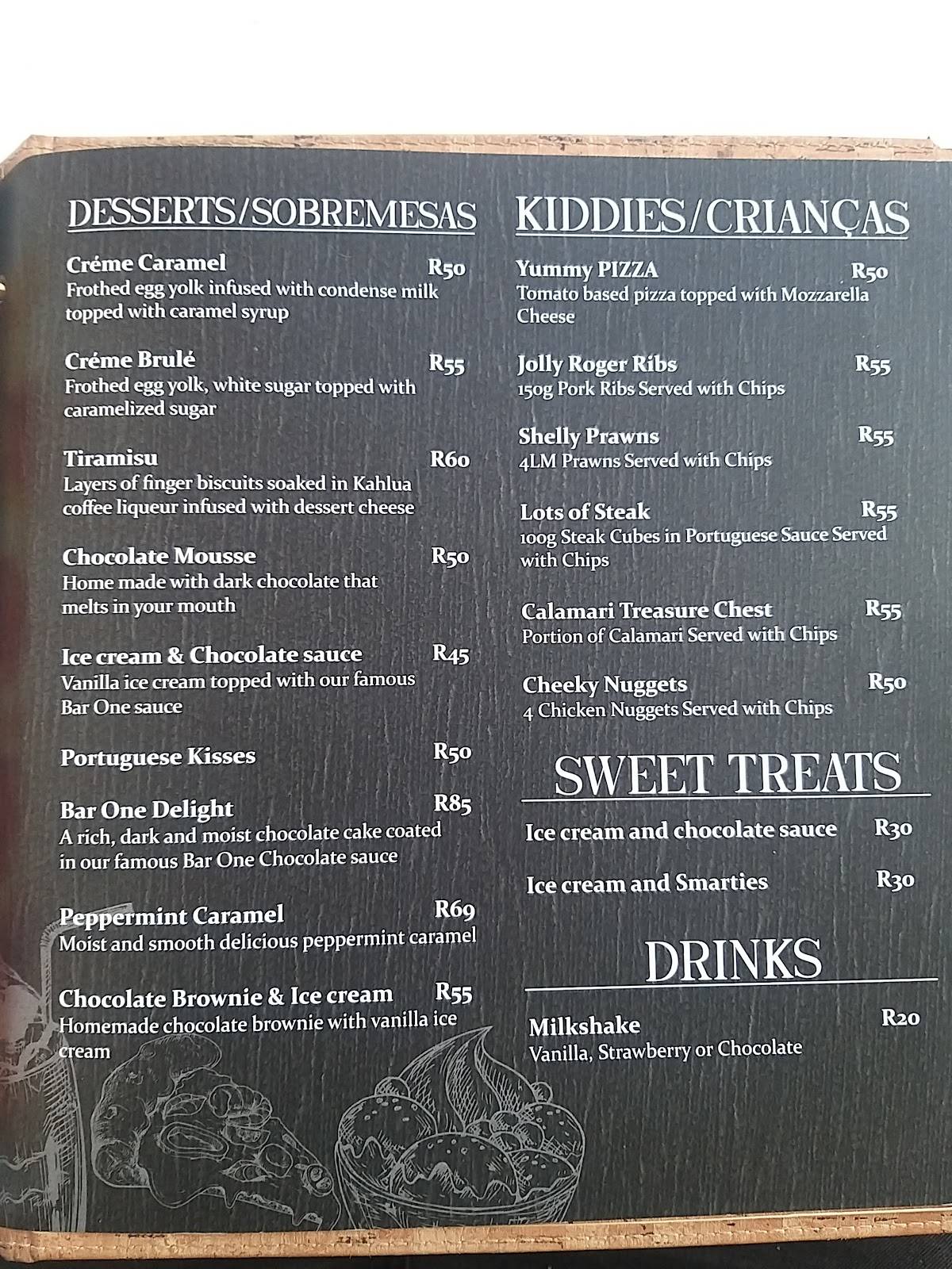 Menu at Rio Sol restaurant, Vereeniging