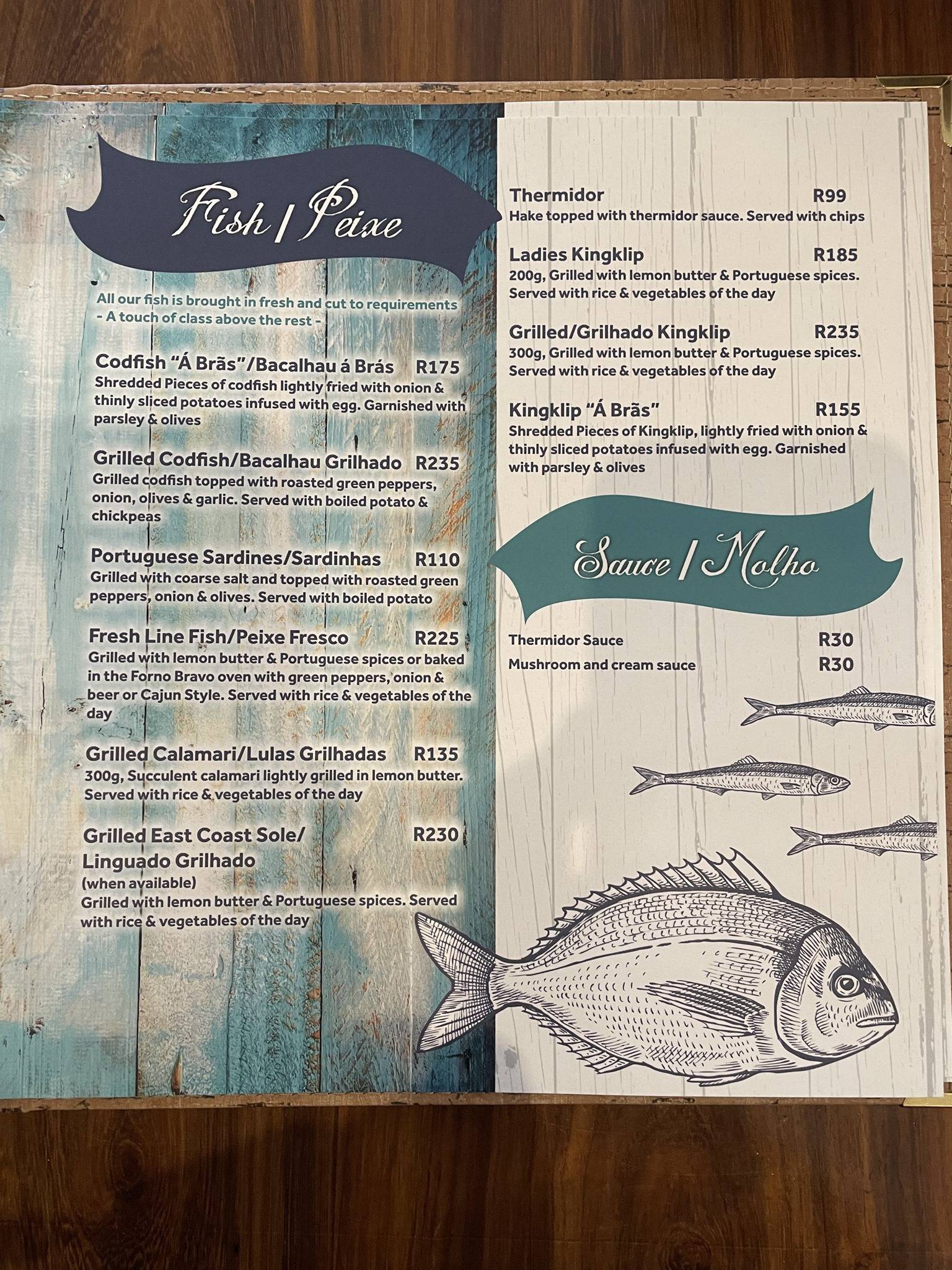 Menu at Rio Sol restaurant, Vereeniging