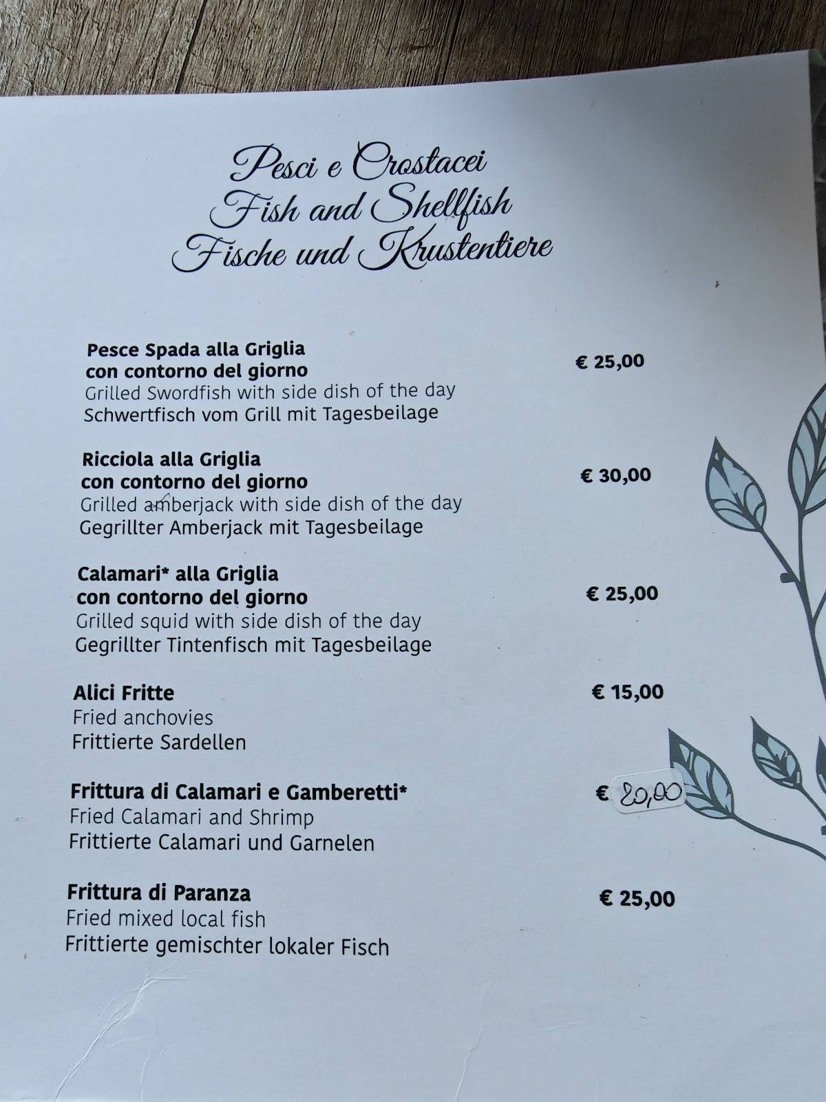 Menu at Ristorante Pizzeria Verginiello, Capri, Via Lo Palazzo