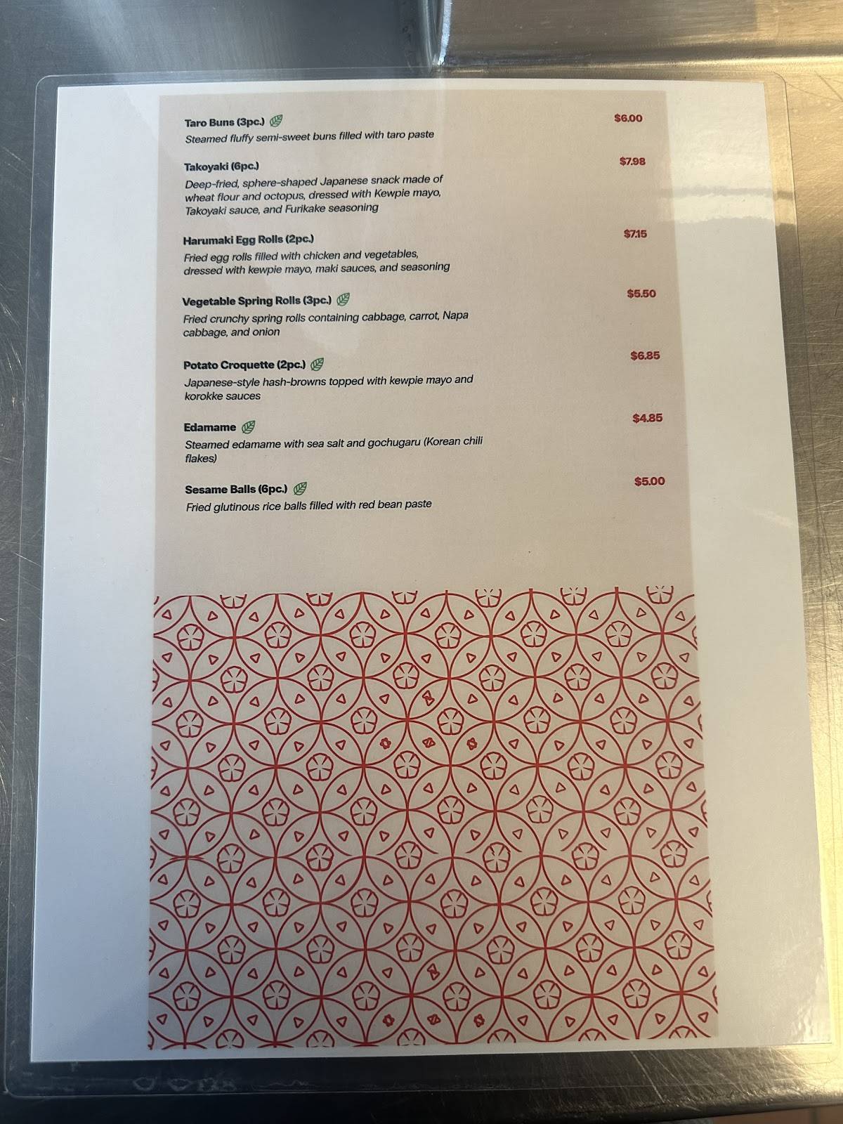 Menu at Roll & Fold restaurant, Rogers