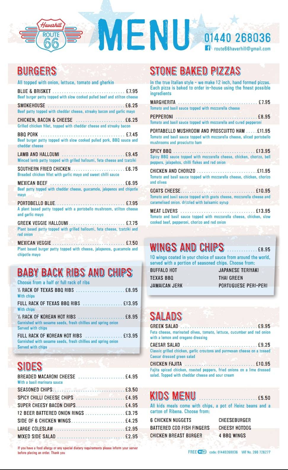 Menu at Route 66 Haverhill restaurant, Haverhill