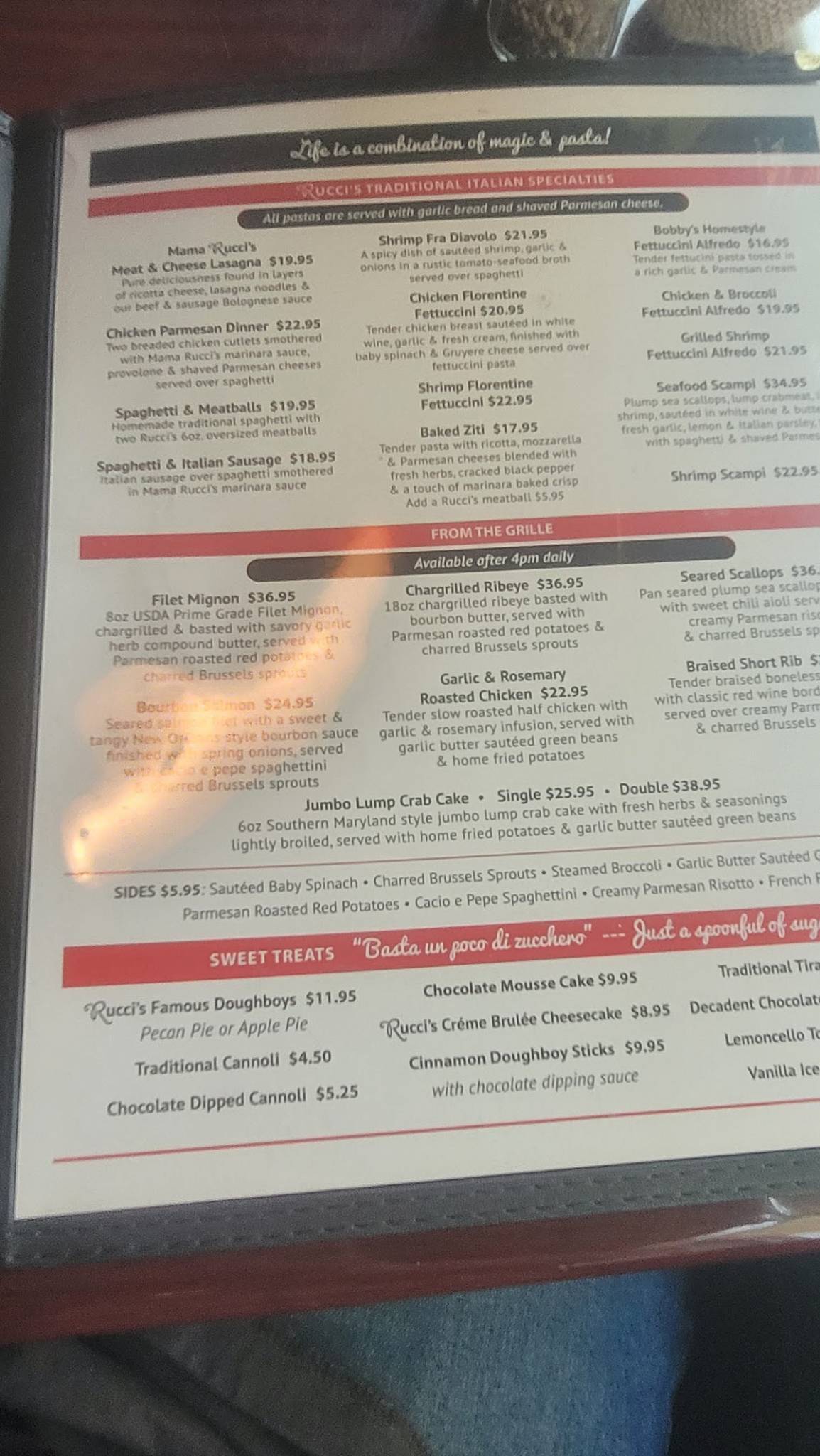 Menu at Rucci's Italian Kitchen & Grille restaurant, White Plains