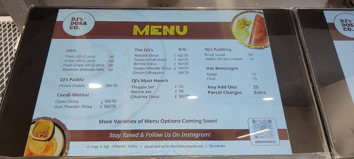 Menu at SSD Shashi Thatte Idli DJ’s Dosa Co., Bengaluru