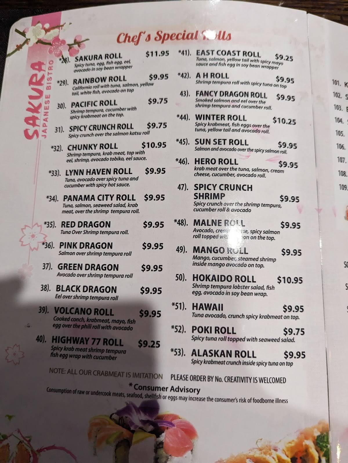 Menu at Sakura Sushi & Grill restaurant, Lynn Haven