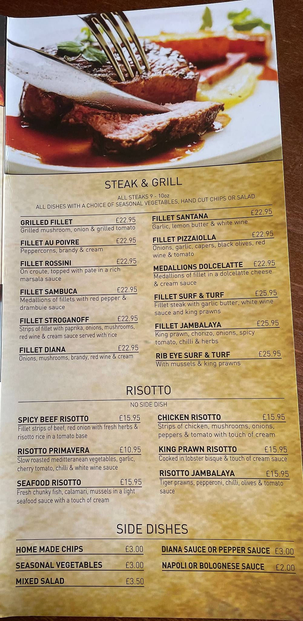 Menu at Sambuca South Shields restaurant, South Shields, The Dunes