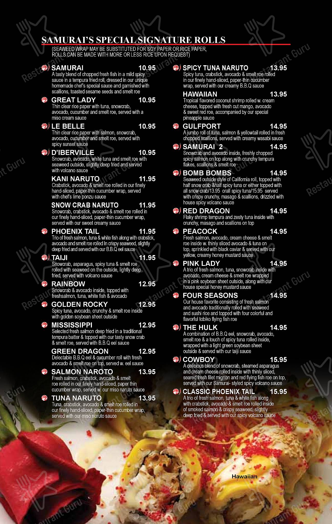 Menu at Samurai Japanese Cuisine restaurant, D'Iberville