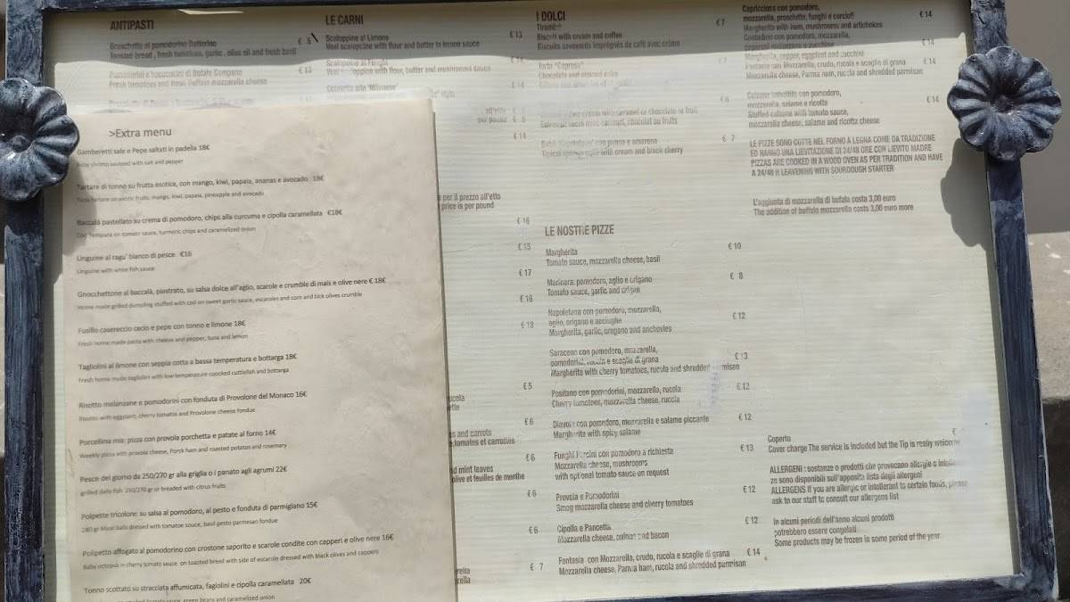 Menu at Saraceno d'Oro restaurant, Positano