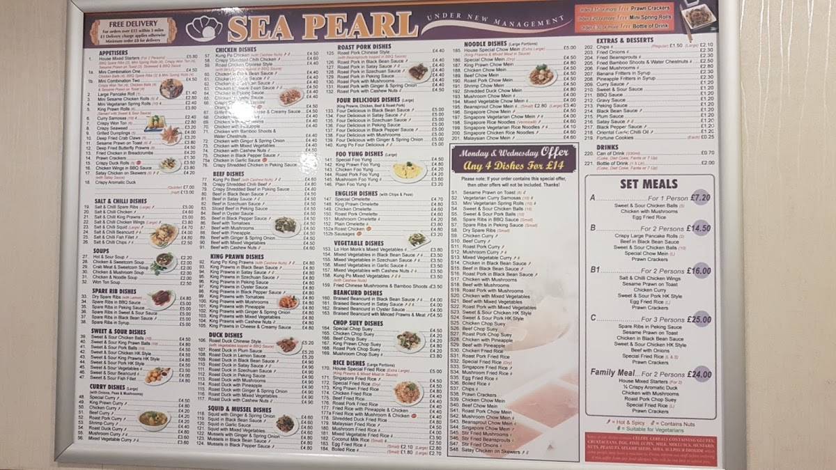 Menu at Sea Pearl restaurant, Sutton-in-Ashfield