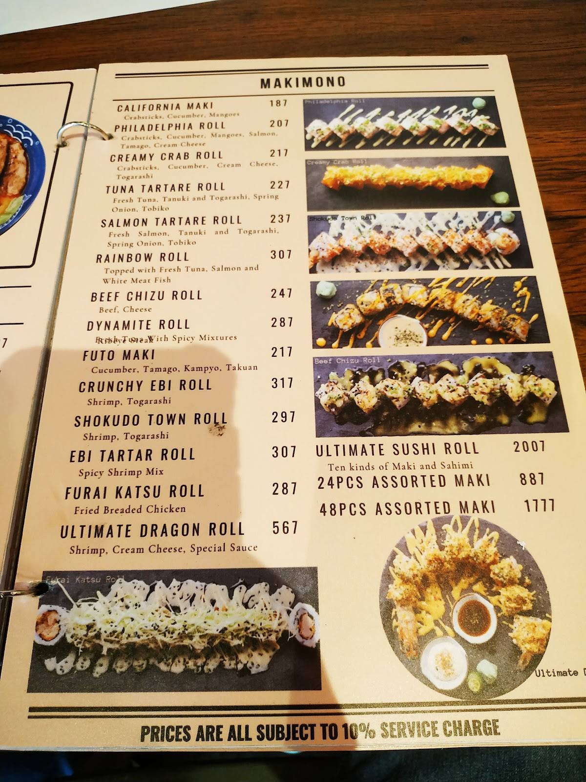 Menu at Shokudo Restaurant Banawe, Quezon City