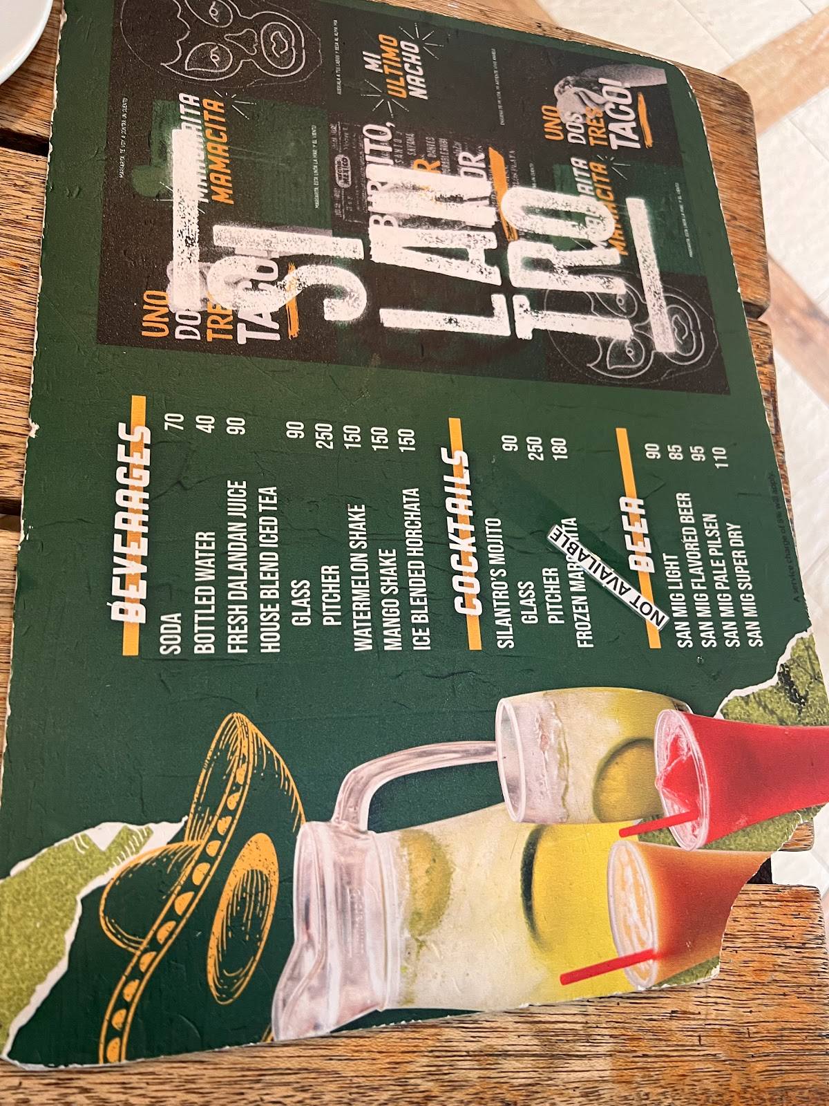 Menu at Silantro Fil-Mex Cantina restaurant, Pasig