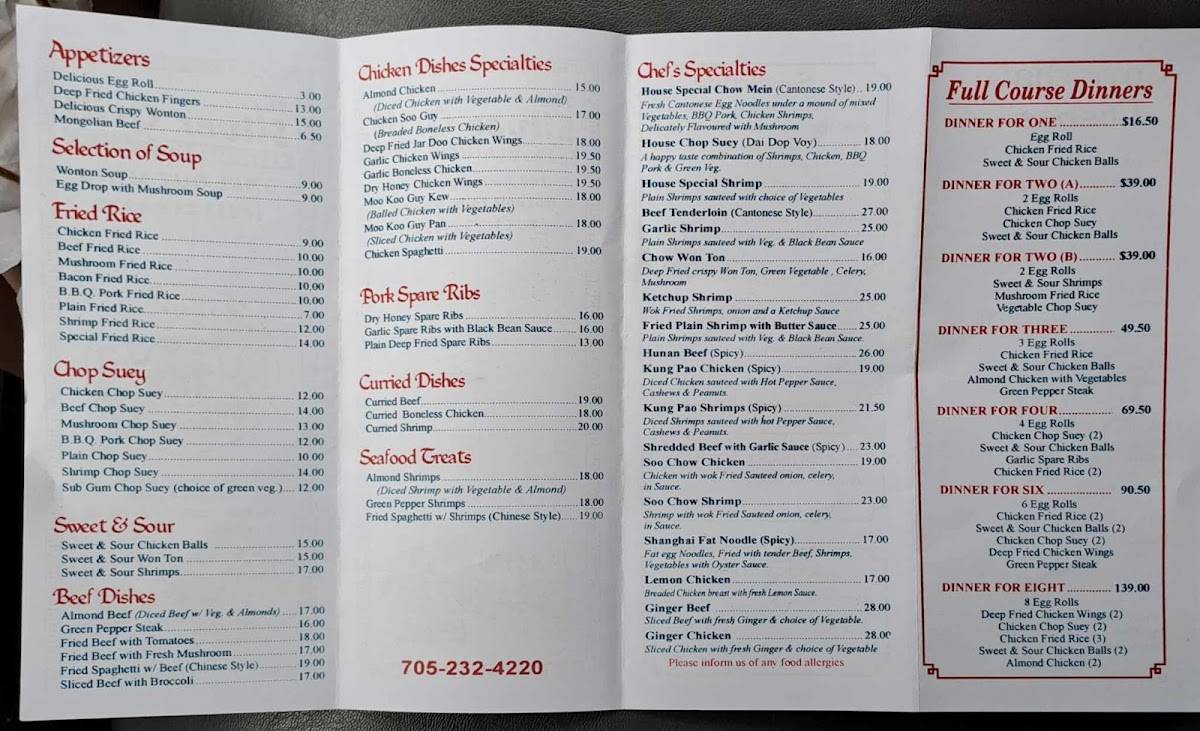 Menu at Silver Grill restaurant, Iroquois Falls