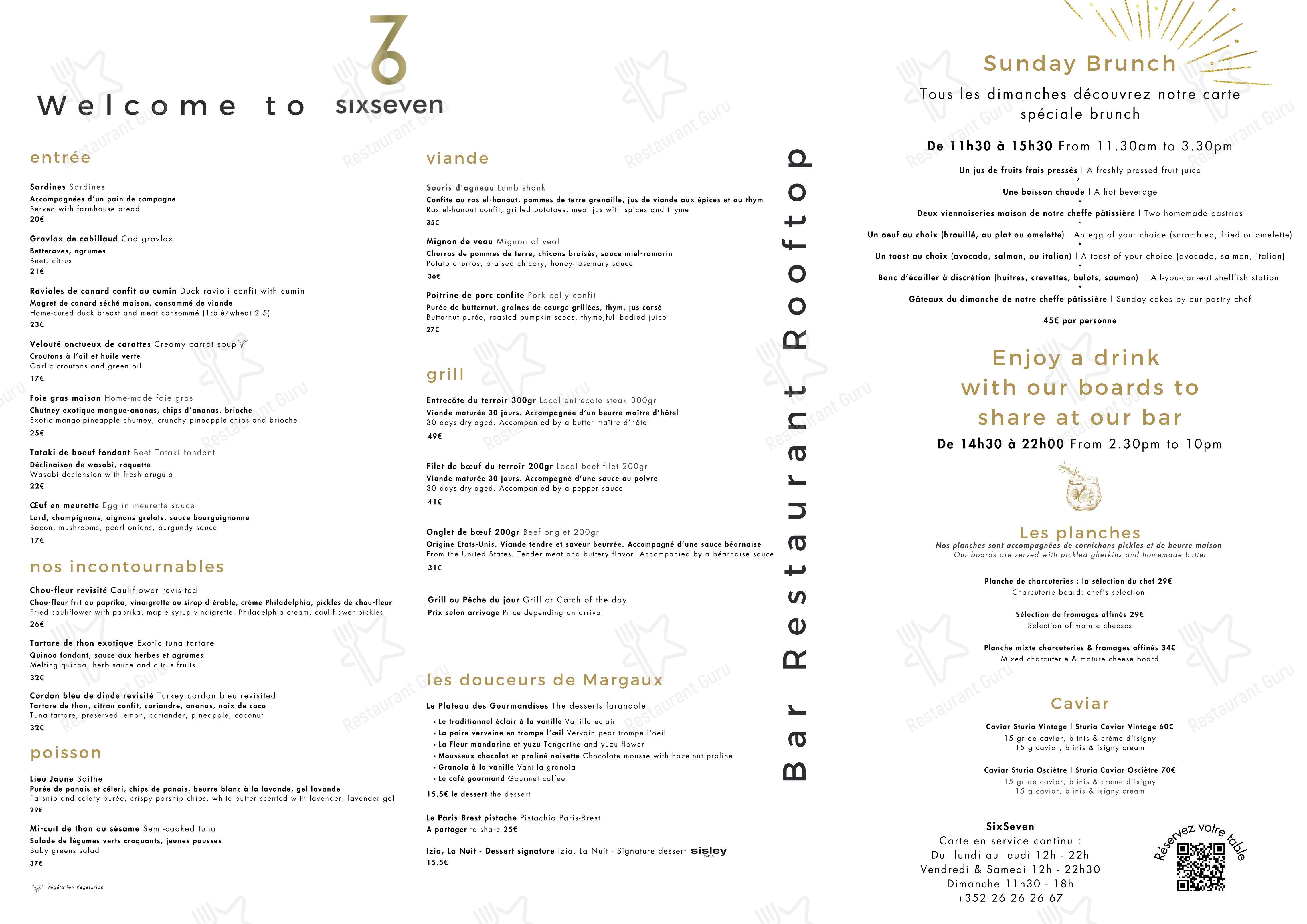 Menu at Restaurant SixSeven, Luxembourg City
