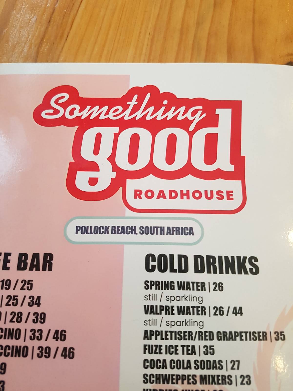 Menu at Something Good Roadhouse restaurant, Port Elizabeth